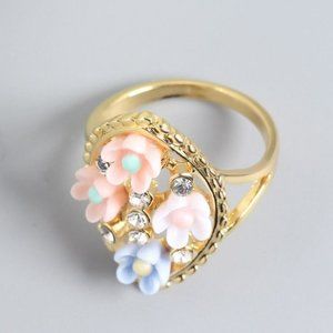 Jewelry | Handmade Colorful Floral Flowers Gold Tone Ring | Poshmark